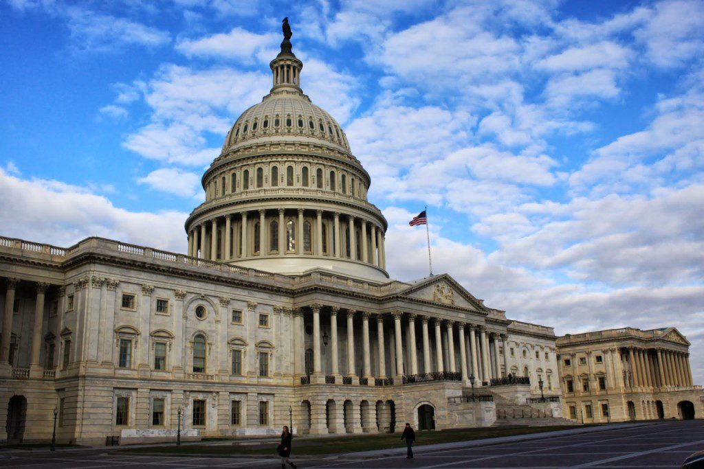 The side view of United States Capitol building in Washington DC, USA