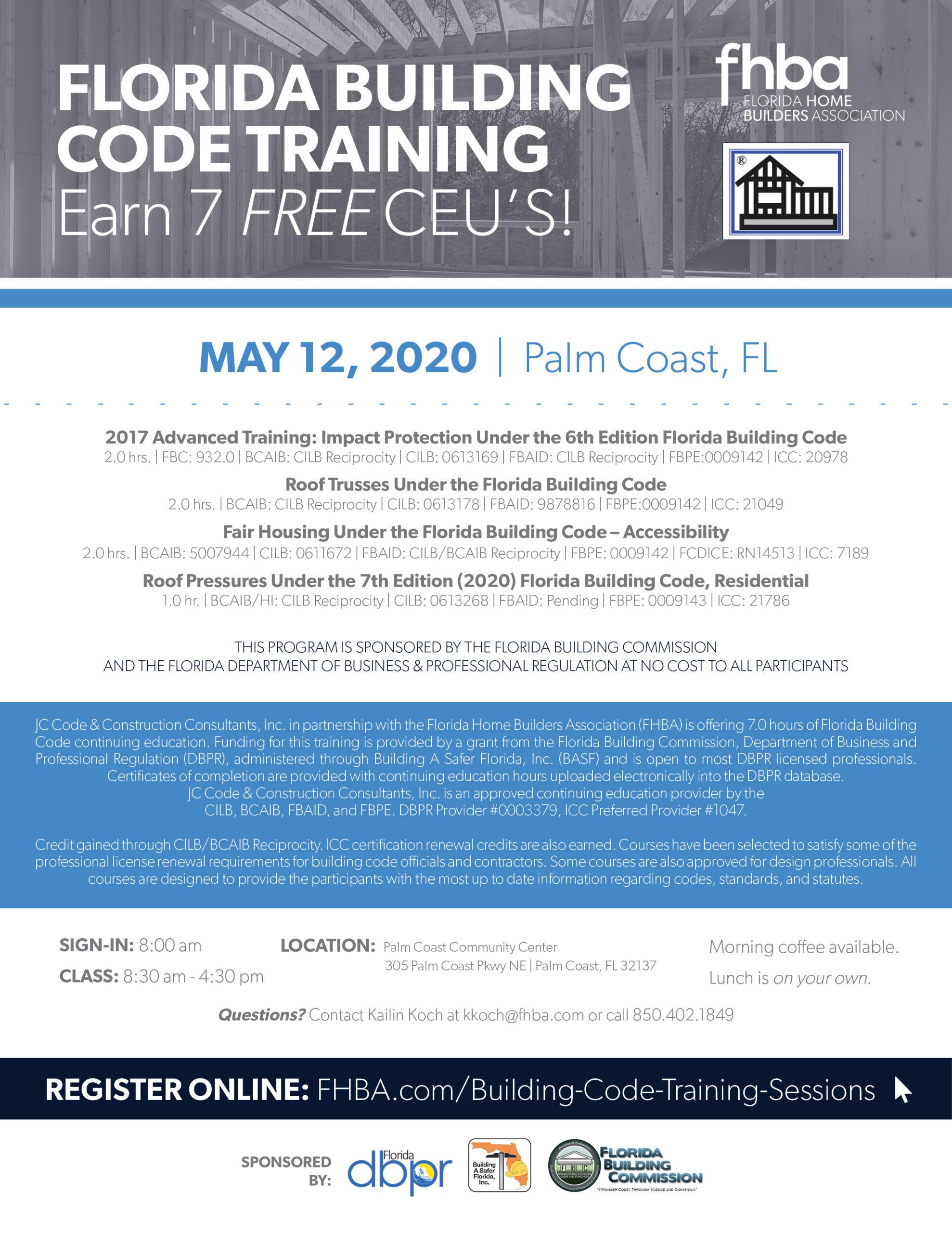 Building Code Training Flyer 2020 - Palm Coast