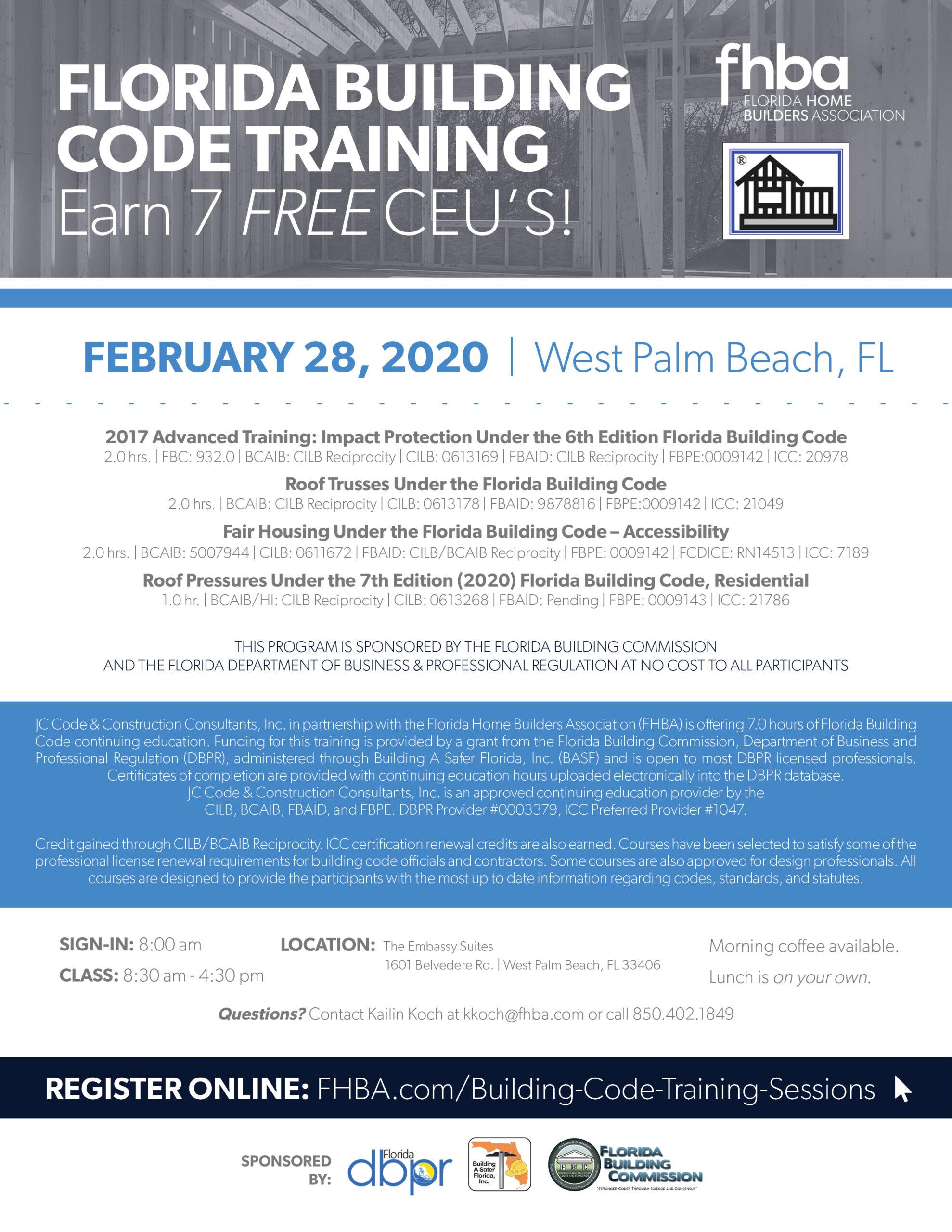 Building Code Training Flyer 2020 - West Palm Beach